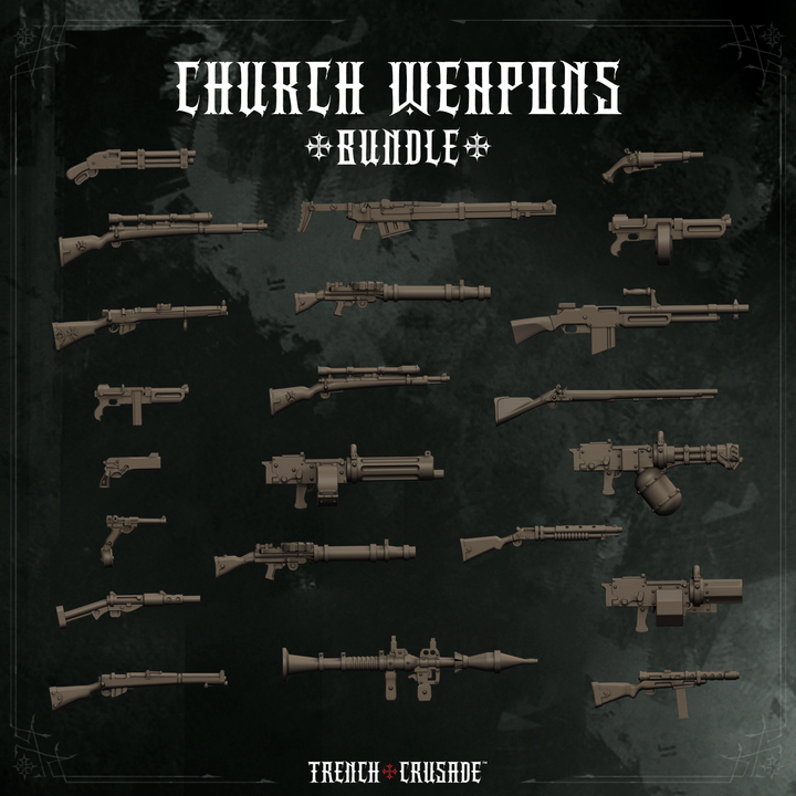 3D Printable Church Weapons Sprue - Trench Crusade by Factory Fortress Inc.